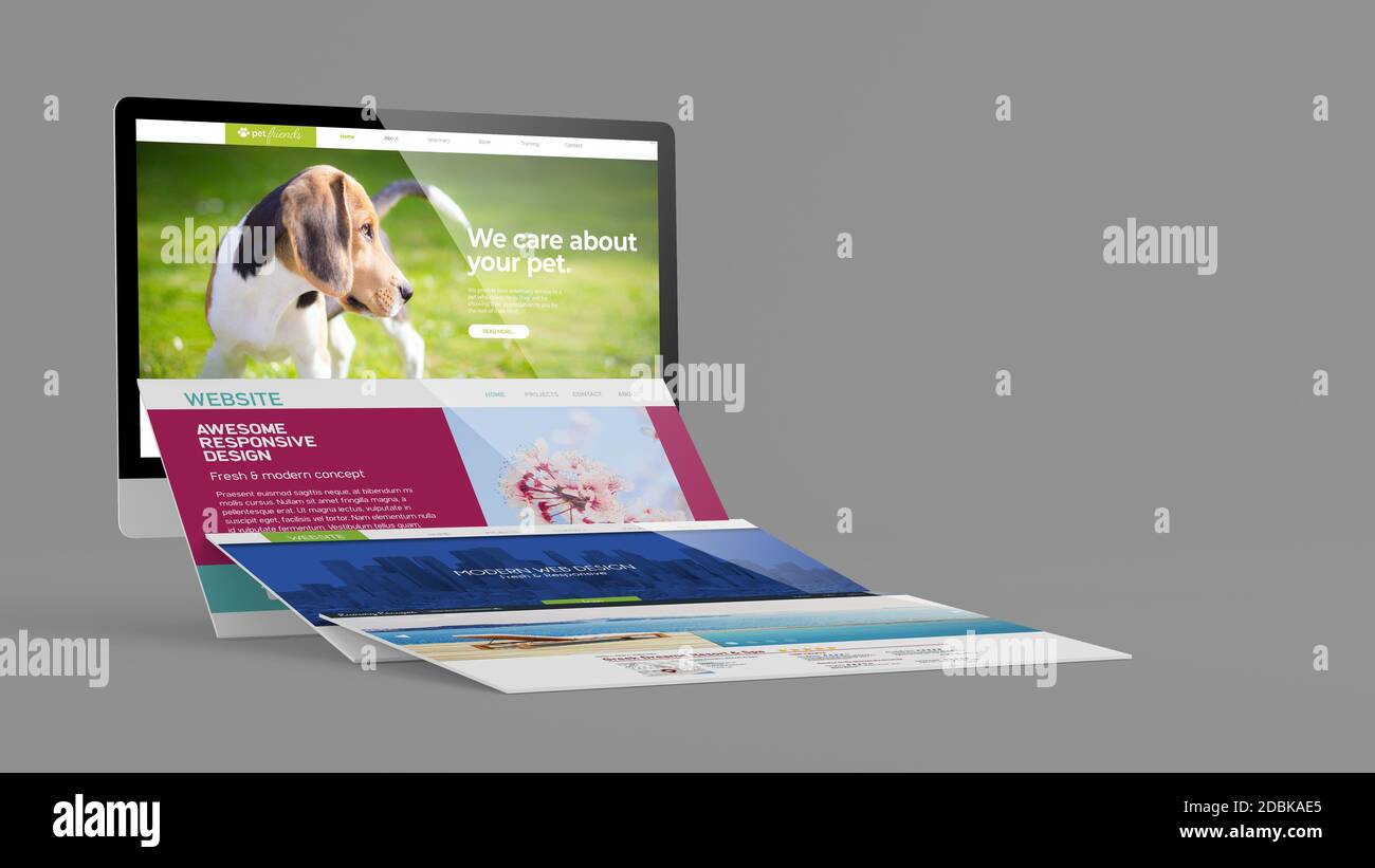 falling screens mock up 3d rendering Stock Photo - Alamy