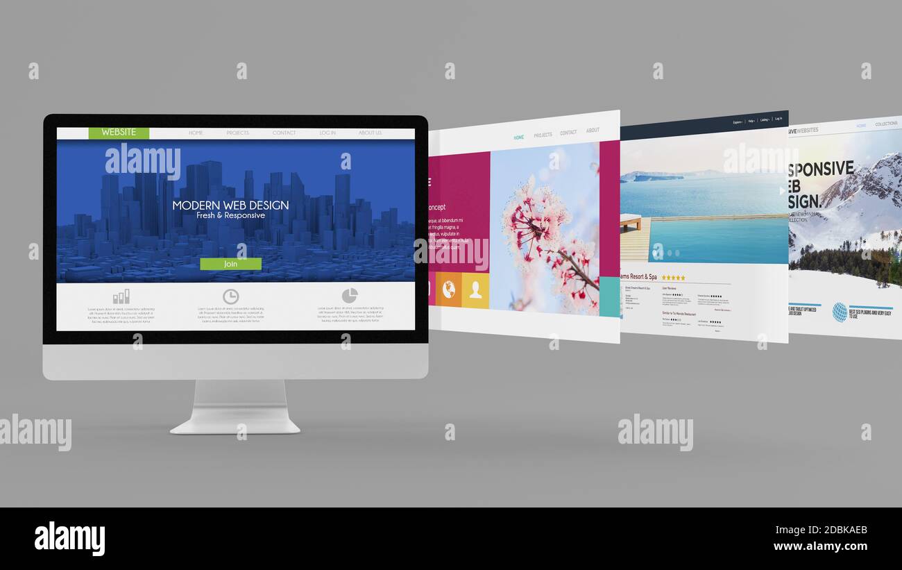 Computer screens floating 3d rendering mock up Stock Photo - Alamy