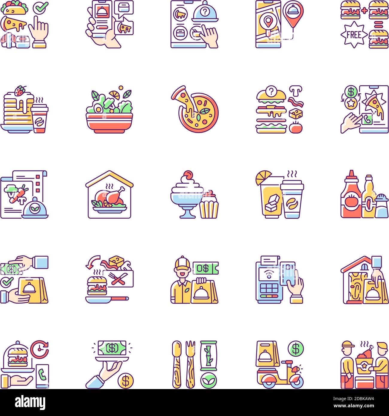 Food delivery RGB color icons set Stock Vector Image & Art - Alamy