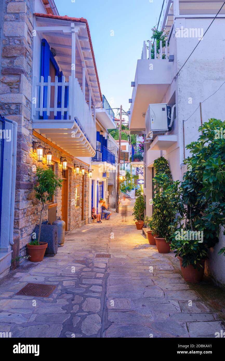 Amazing scenic village of Glossa at sunset, Skopelos, Greece Stock ...