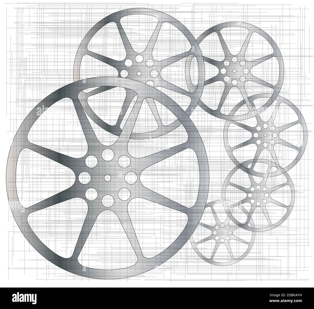 Movie film reels with a grunge effect over white Stock Photo - Alamy