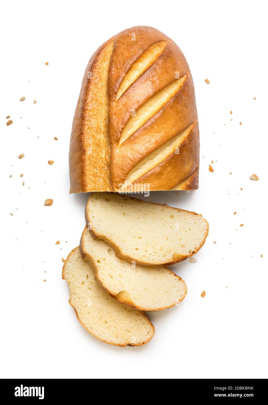Sliced white long loaf isolated on a white background Stock Photo - Alamy