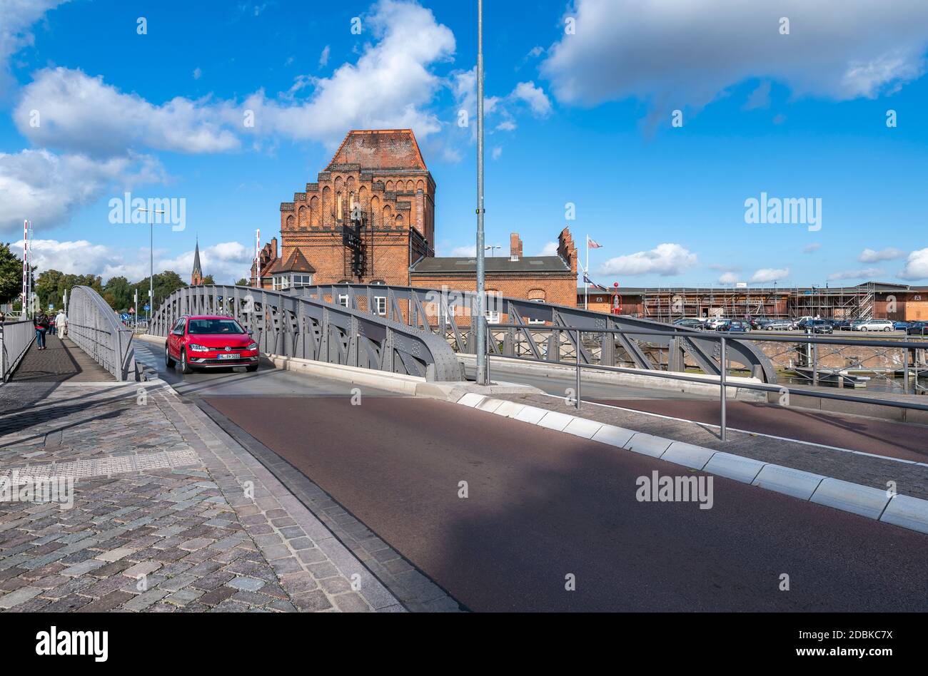 The harbour swing bridge (Drehbrücke) in Lübeck (built in 1892) is a ...