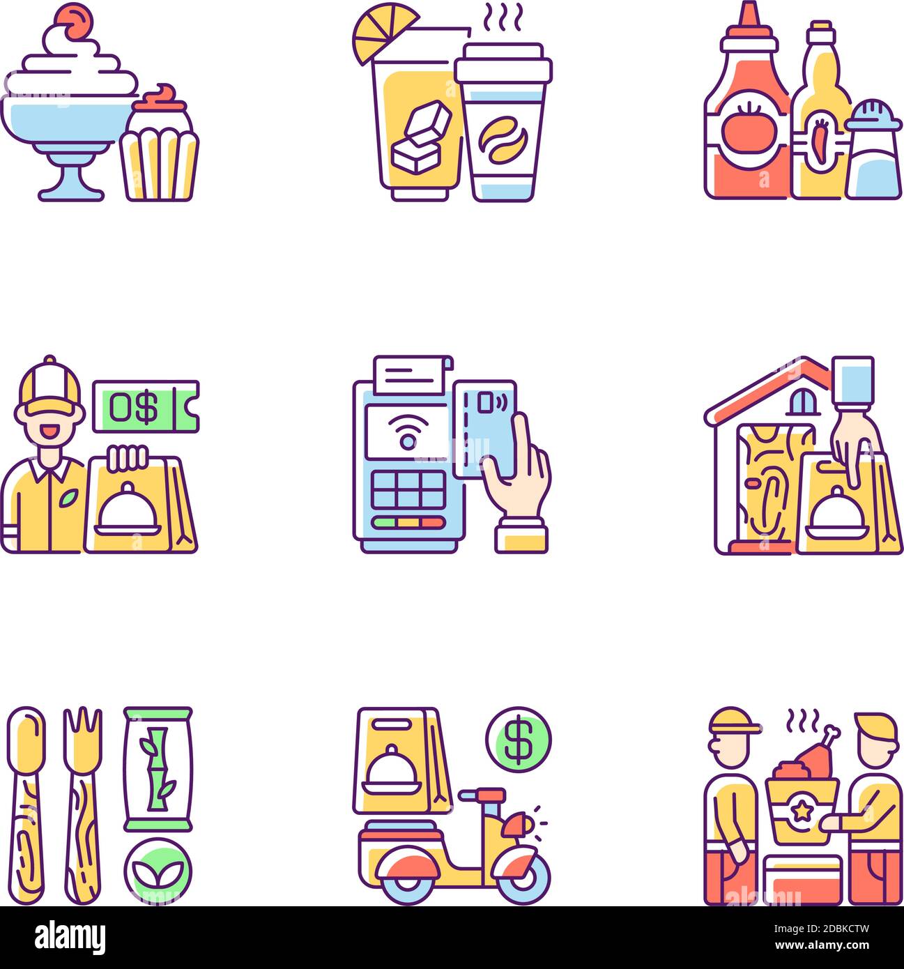 Delivery and takeout RGB color icons set Stock Vector Image & Art - Alamy