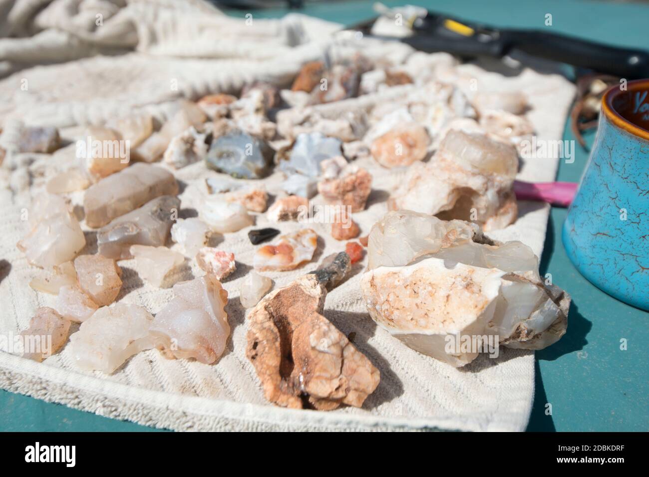 Collection of crystals and geodes, Gila Wilderness, New Mexico, USA ...