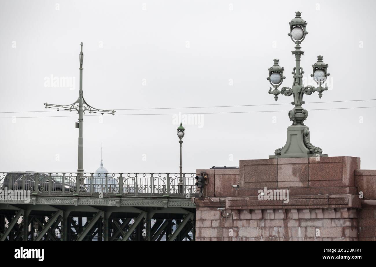 Pillar detail of Trinity Bridge. Saint Petersburg, Russia. The bridge ...