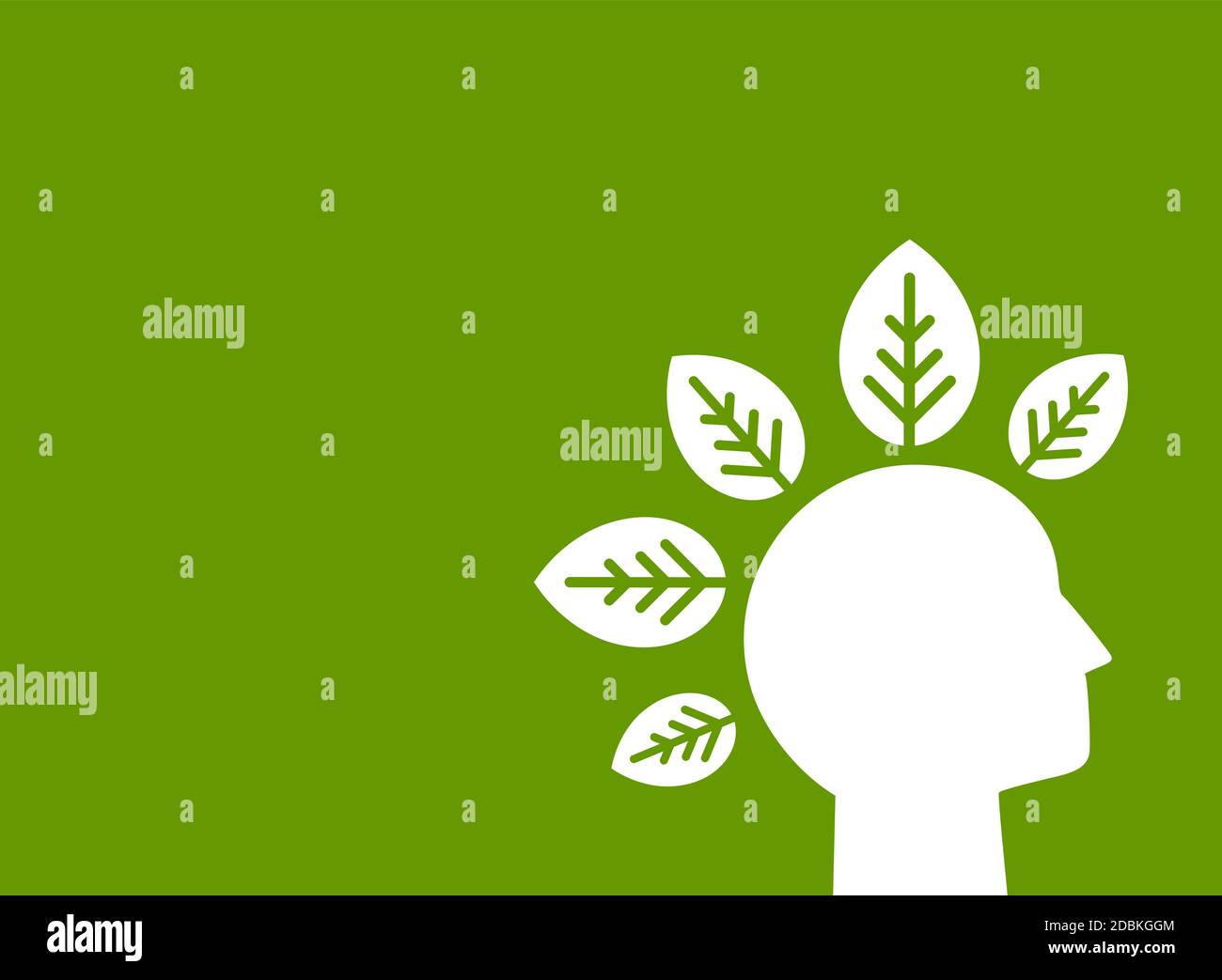 Green eco poster or placard. Human head with leaves. Ecology, eco ...