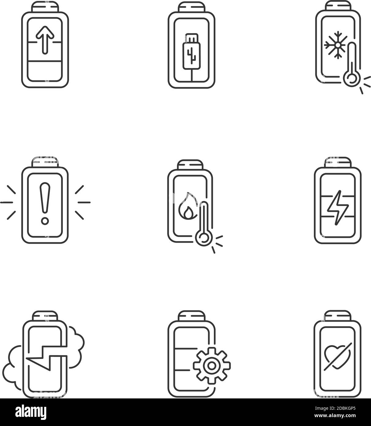 Battery problems linear icons set Stock Vector Image & Art - Alamy