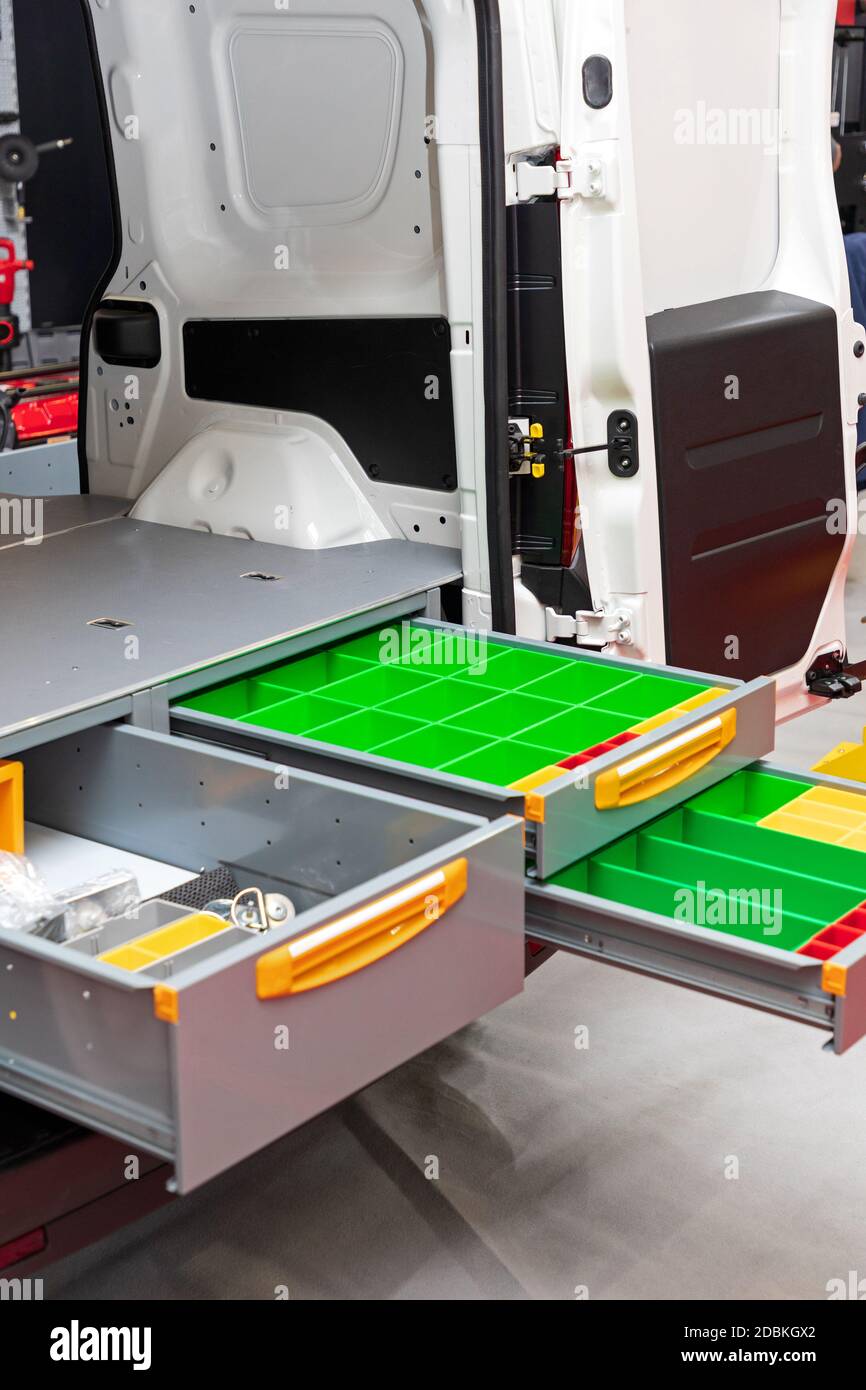 Parts and Tools in Drawers Equipment Mobile Workshop Van Stock Photo ...