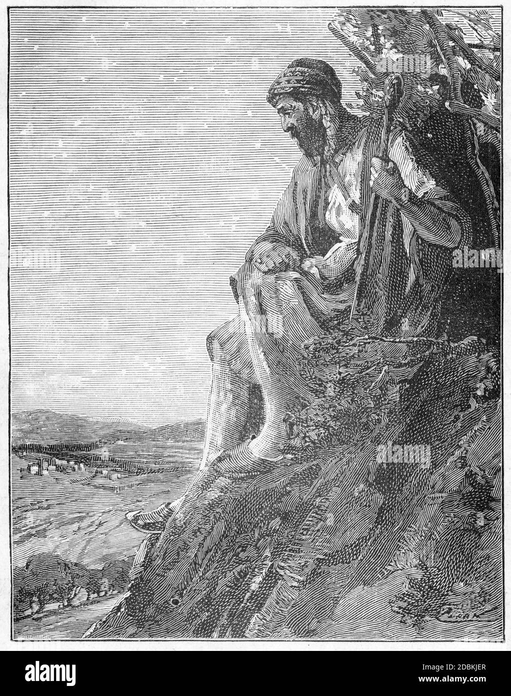 Engraving of a shepherd watching over his flock Stock Photo - Alamy