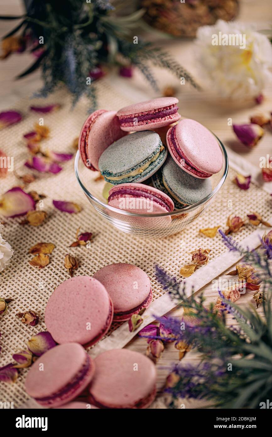 French sweet delicacy, macarons variety still life Stock Photo - Alamy