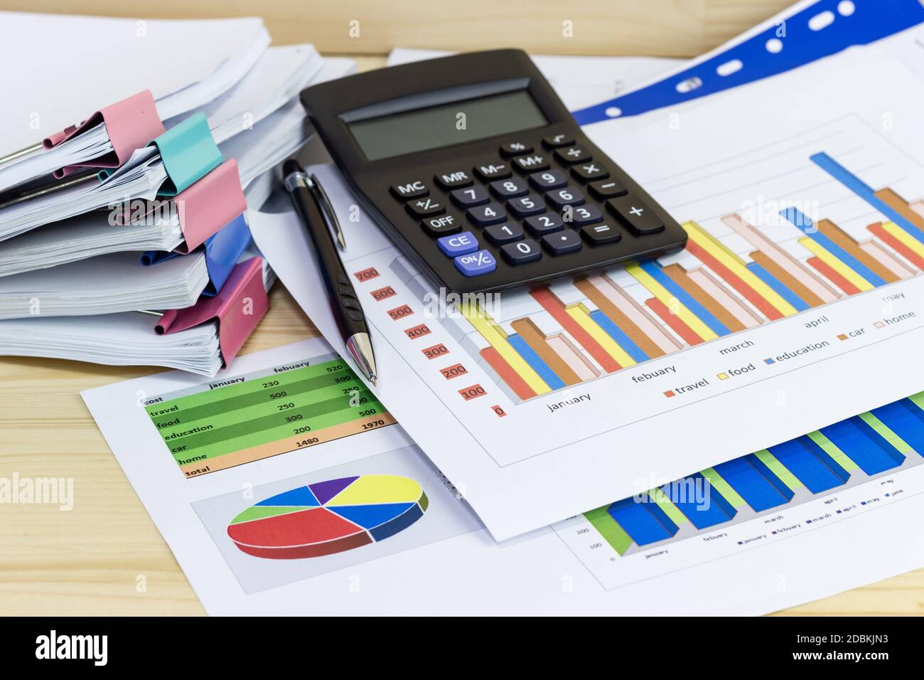 business paper graphs calculator pencil with charts report, concept ...