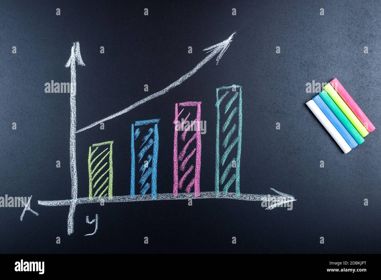 Chart up with bar in white chalk on a dark blackboard Stock Photo - Alamy