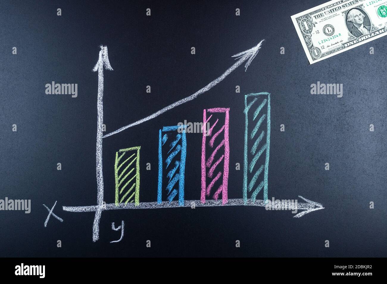 Dollar growth chart drawn on chalkboard. Investment concepts and ...