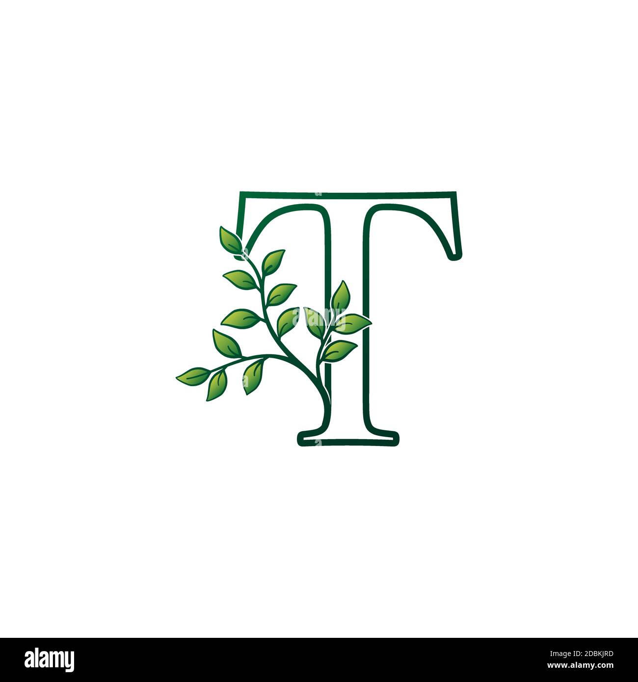 Monogram T Letter Logo Concept Green Nature Green Leaf Design Stock ...