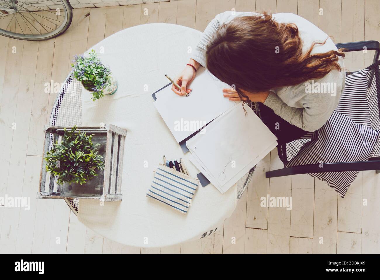 female drawing sketch on desk with designing equipment Stock Photo - Alamy