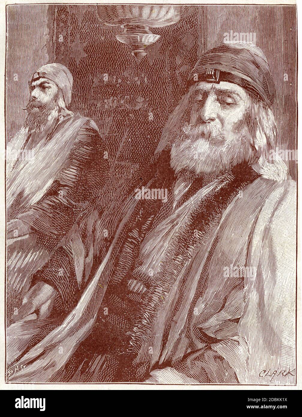 Engraving of rabbis in the synagogue Stock Photo - Alamy