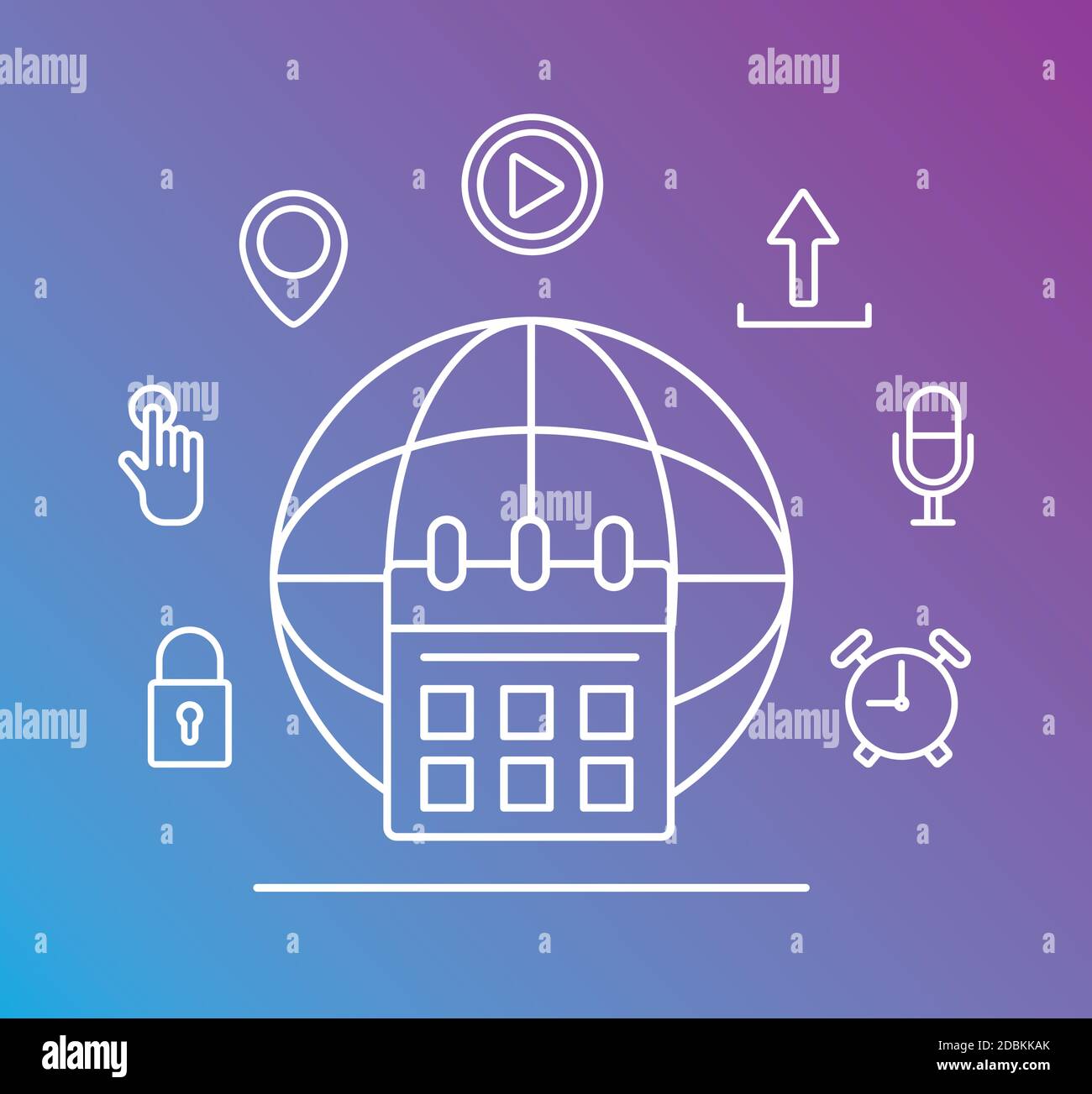 sphere browser with interface set line style icons vector illustration ...