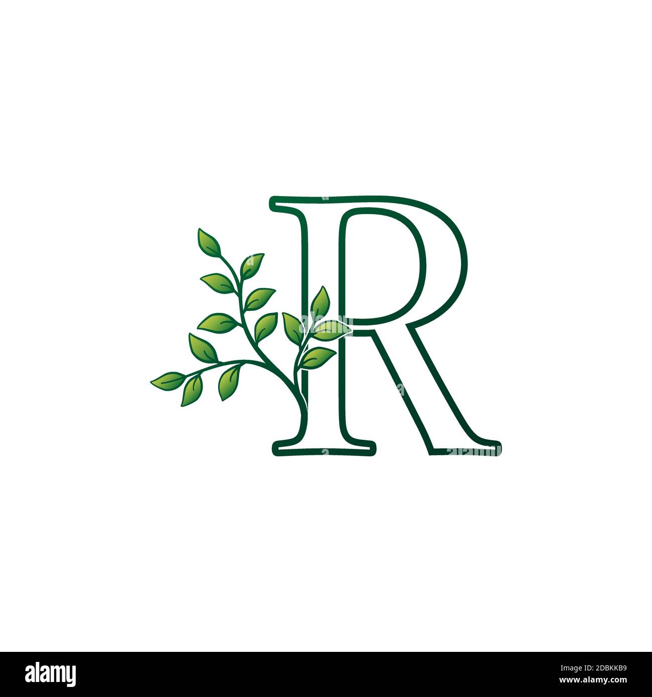 Monogram R Letter Logo Concept Green Nature Green Leaf Design Stock ...