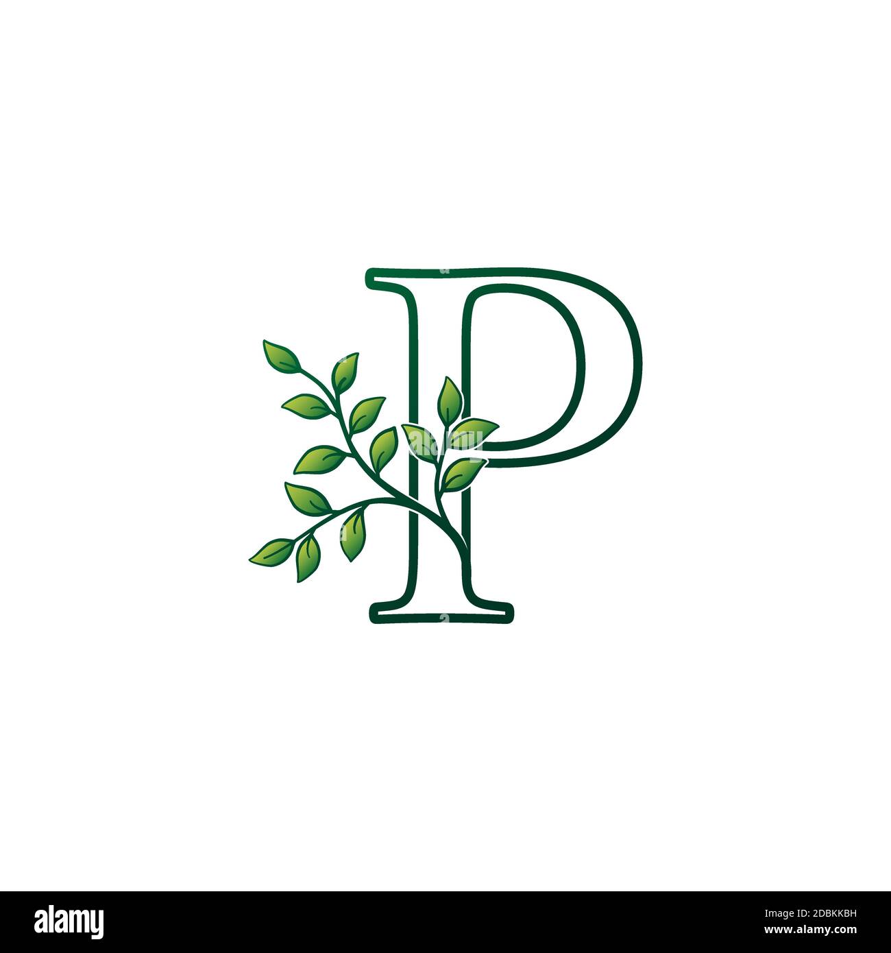 Monogram P Letter Logo Concept Green Nature Green Leaf Design Stock ...