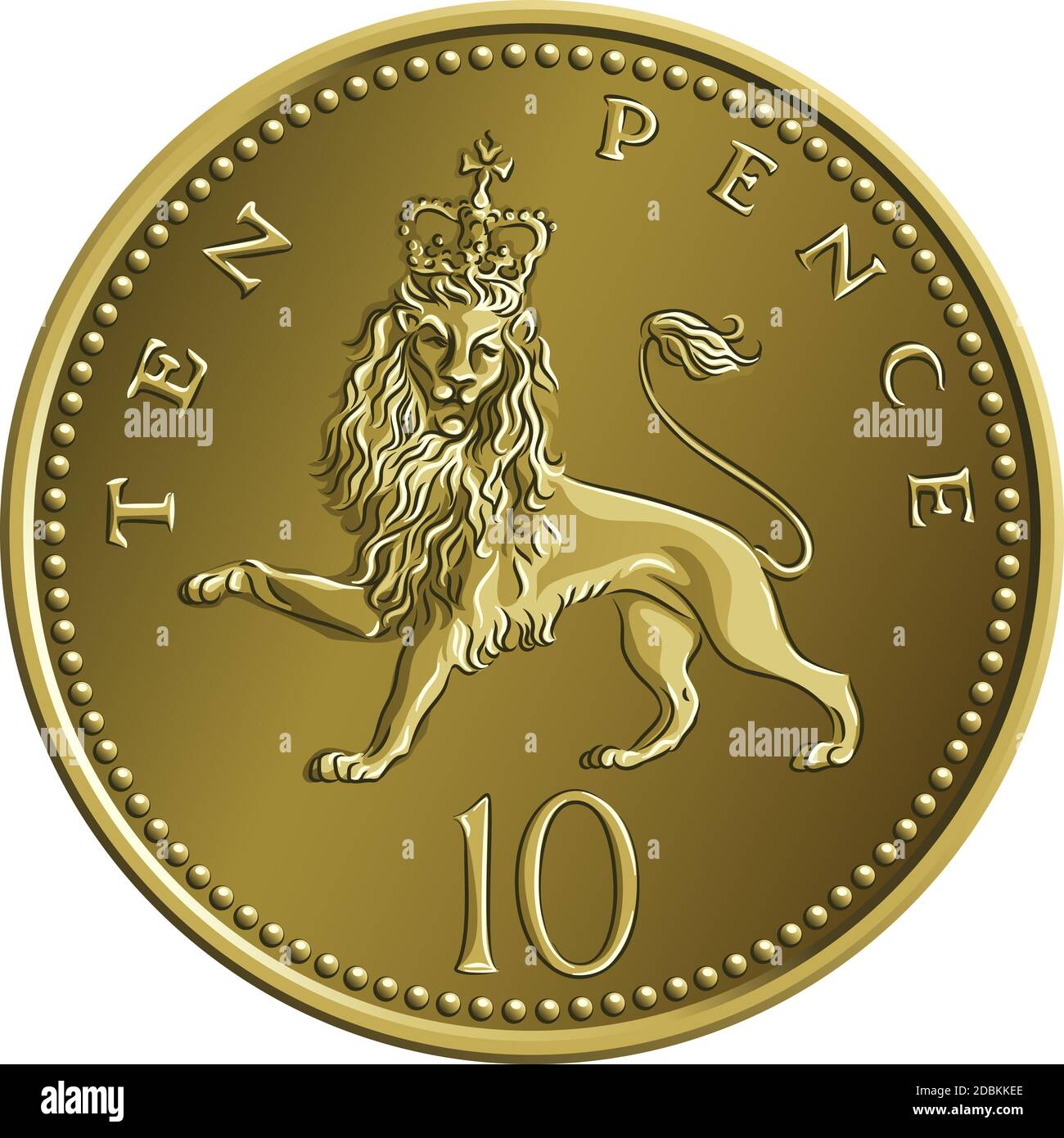 British money gold coin Ten pee or ten pence, reverse with heraldic ...