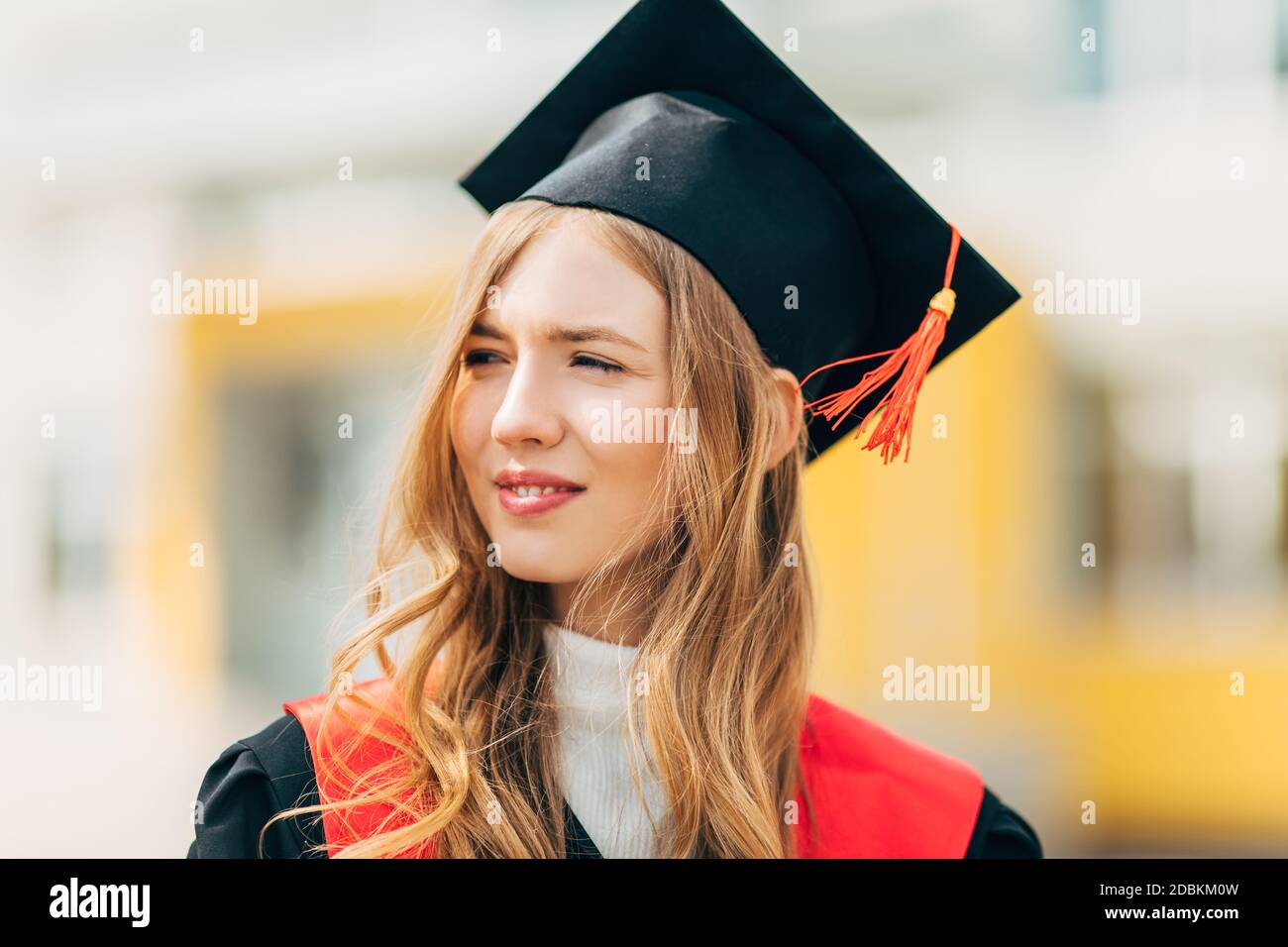 Happy beautiful graduate student with a diploma smiles. Concept of the ...