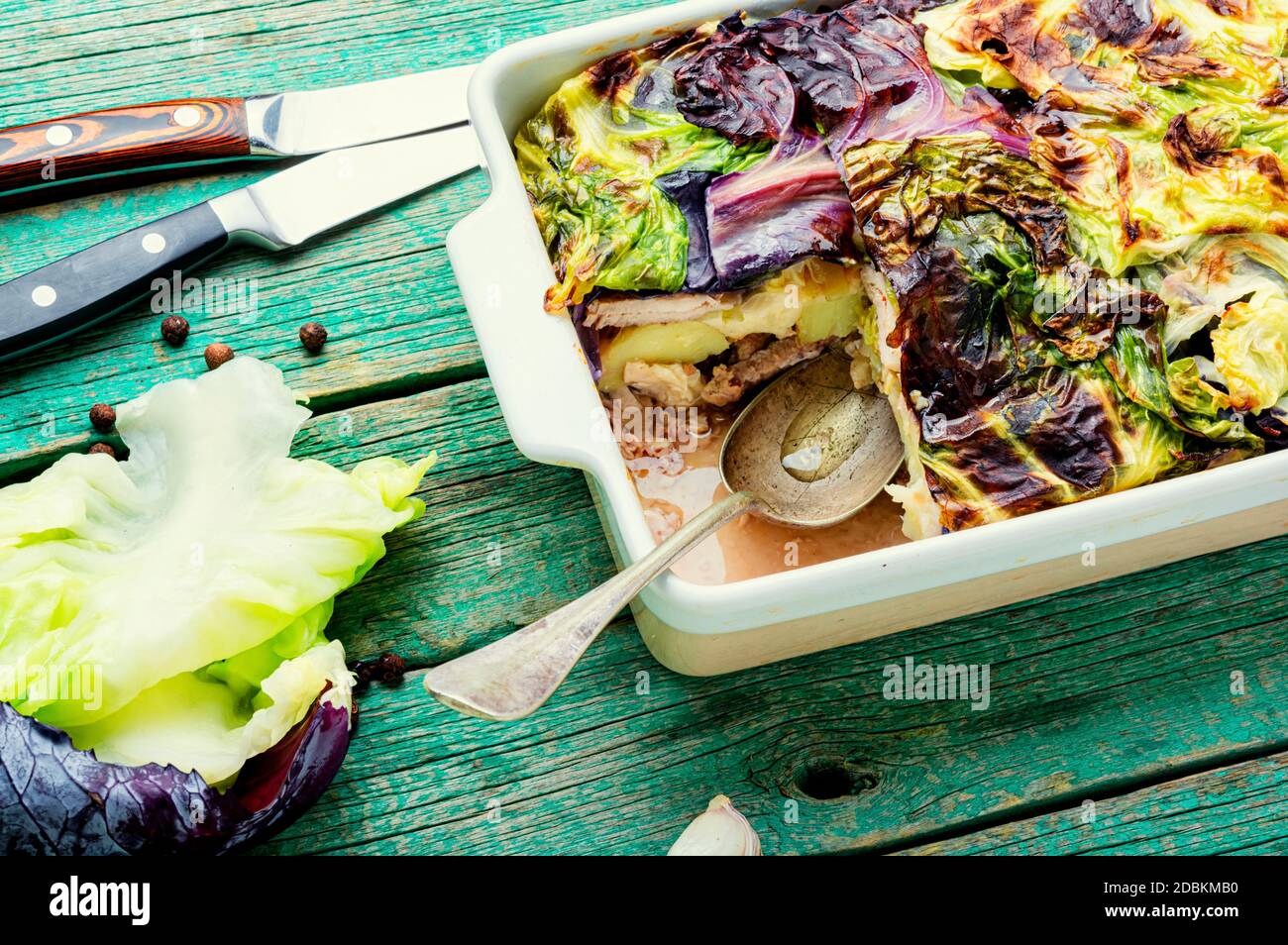 French gratin with cabbage and potatoes.Vegetable gratin.Healthy food ...