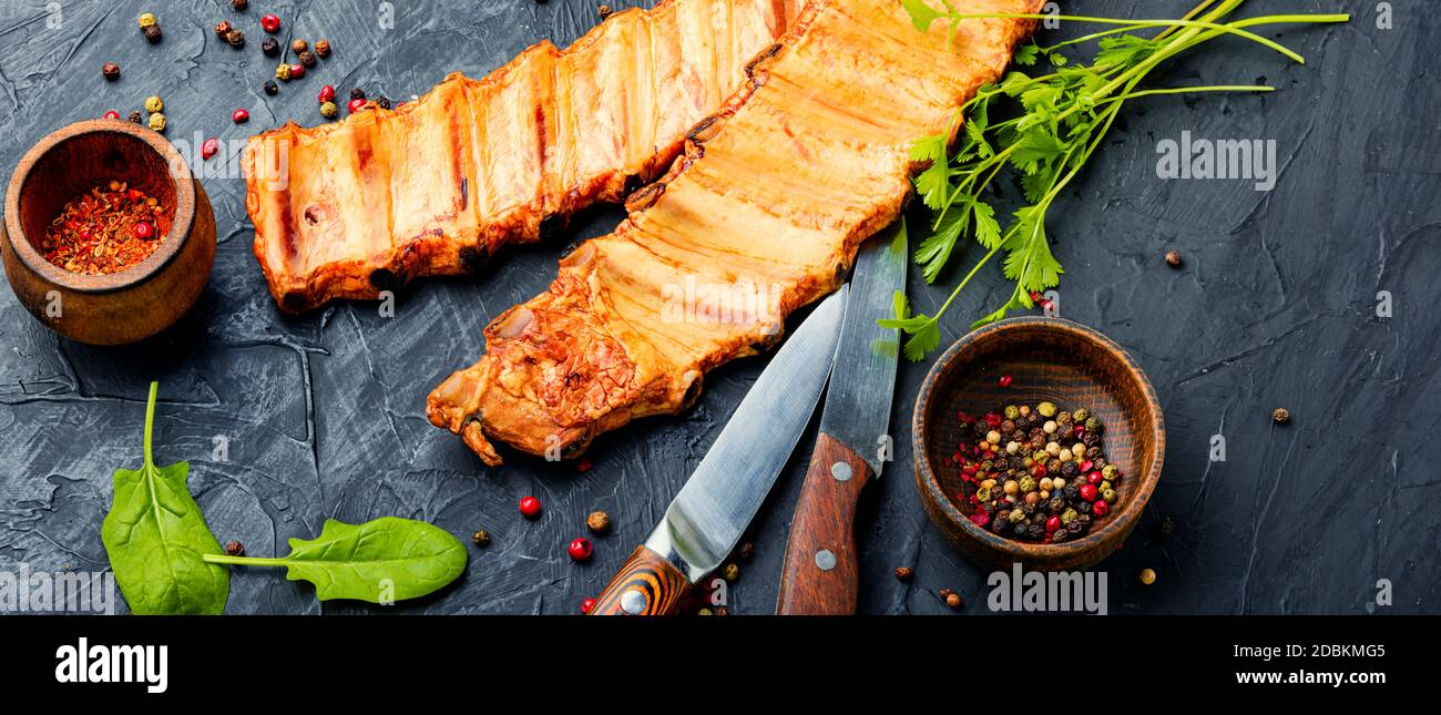 Appetizing pork meat or smoked pork ribs Stock Photo - Alamy