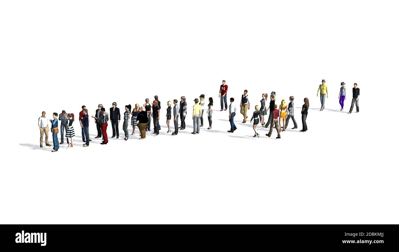 group of people with shadow on the floor - isolated on white background ...