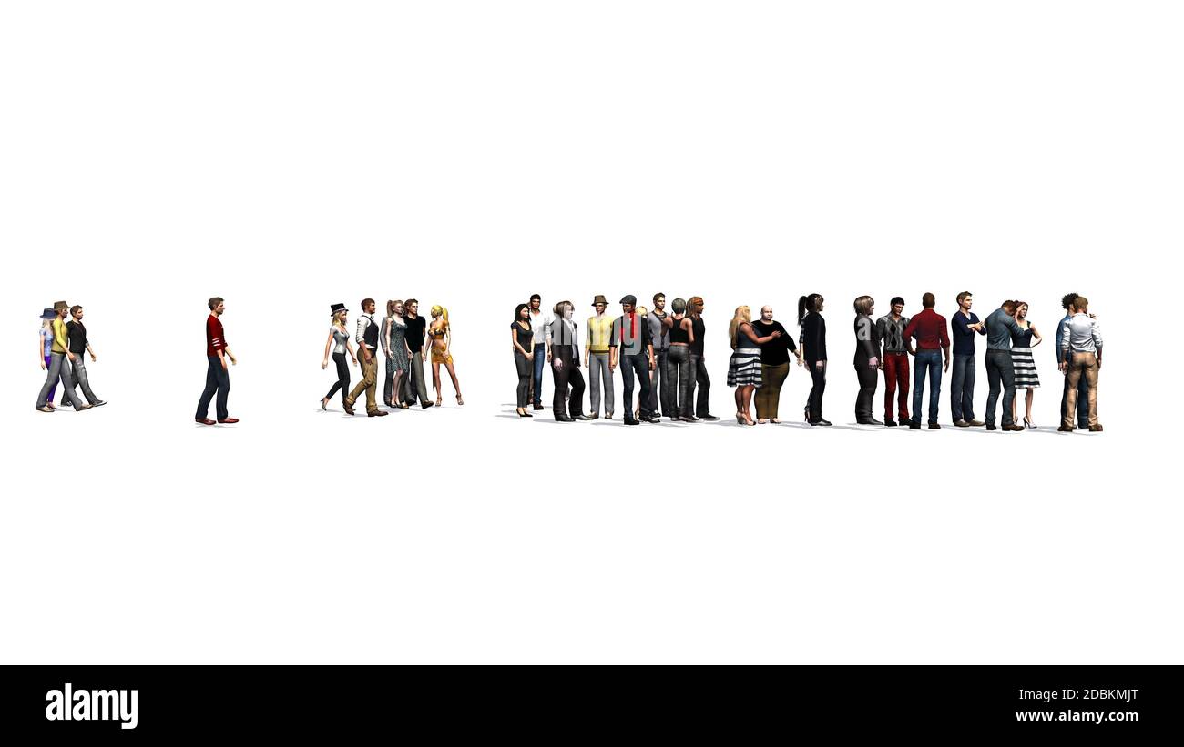 group of people with shadow on the floor - isolated on white background ...