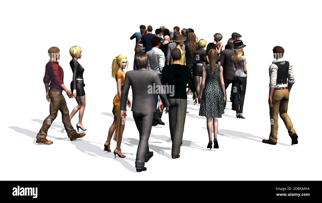 group of people with shadow on the floor - isolated on white background ...