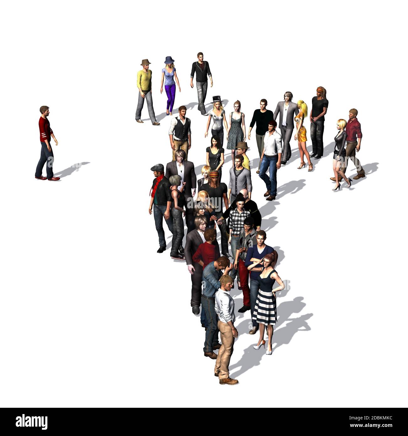 group of people with shadow on the floor - isolated on white background ...