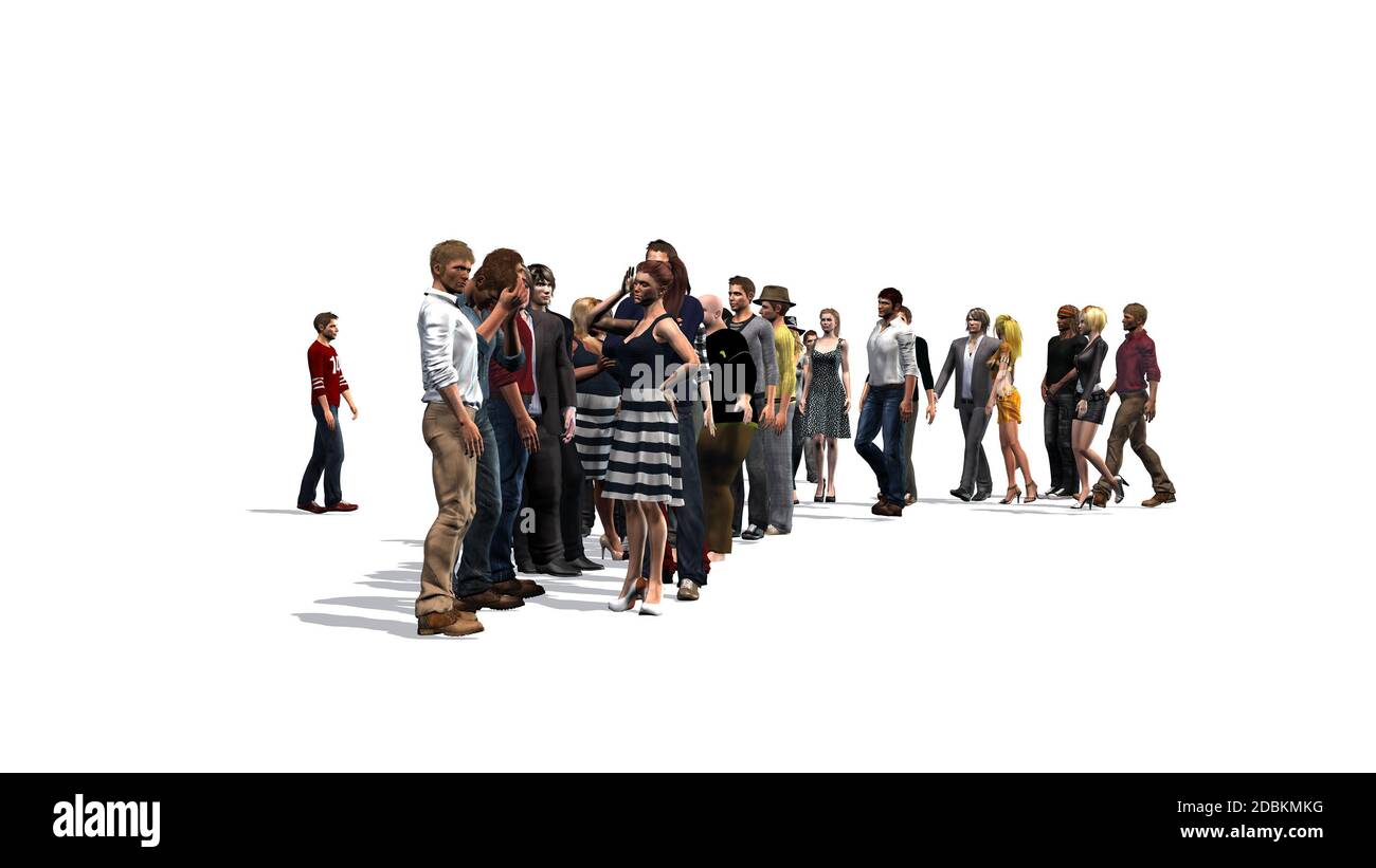 group of people with shadow on the floor - isolated on white background ...