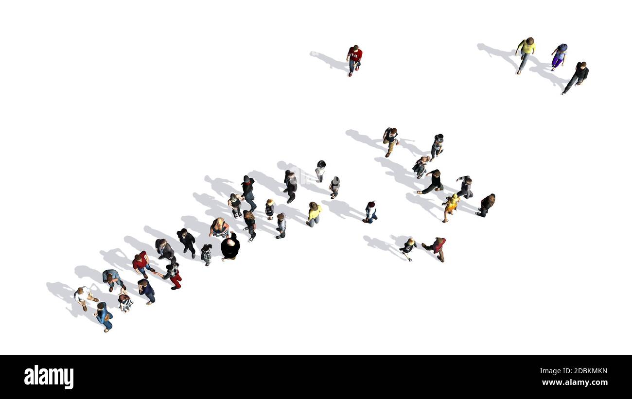 group of people with shadow on the floor - top view - isolated on white ...