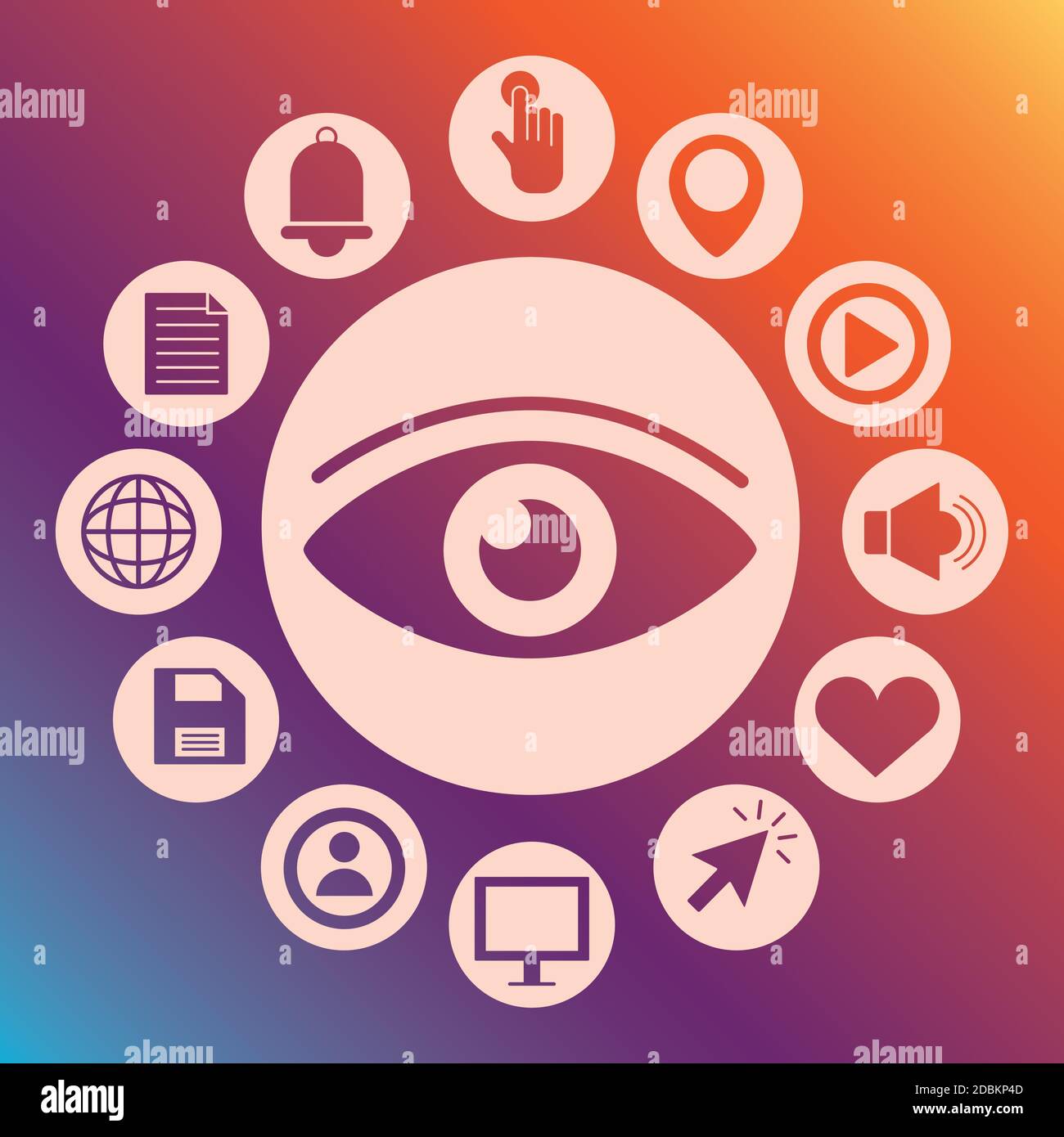 eye with interface set silhouette style icons vector illustration ...