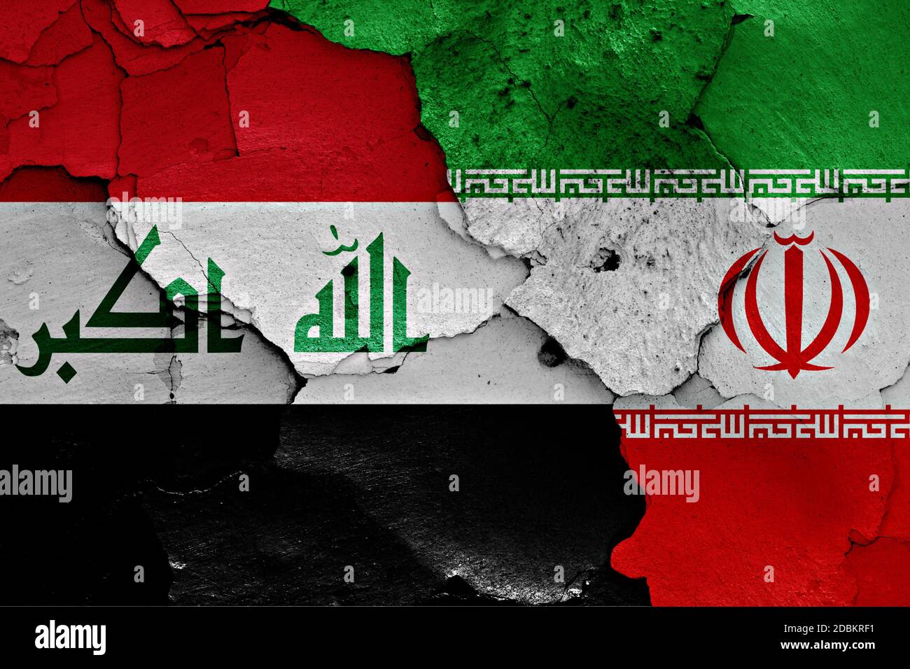 flags of Iraq and Iran painted on cracked wall Stock Photo - Alamy