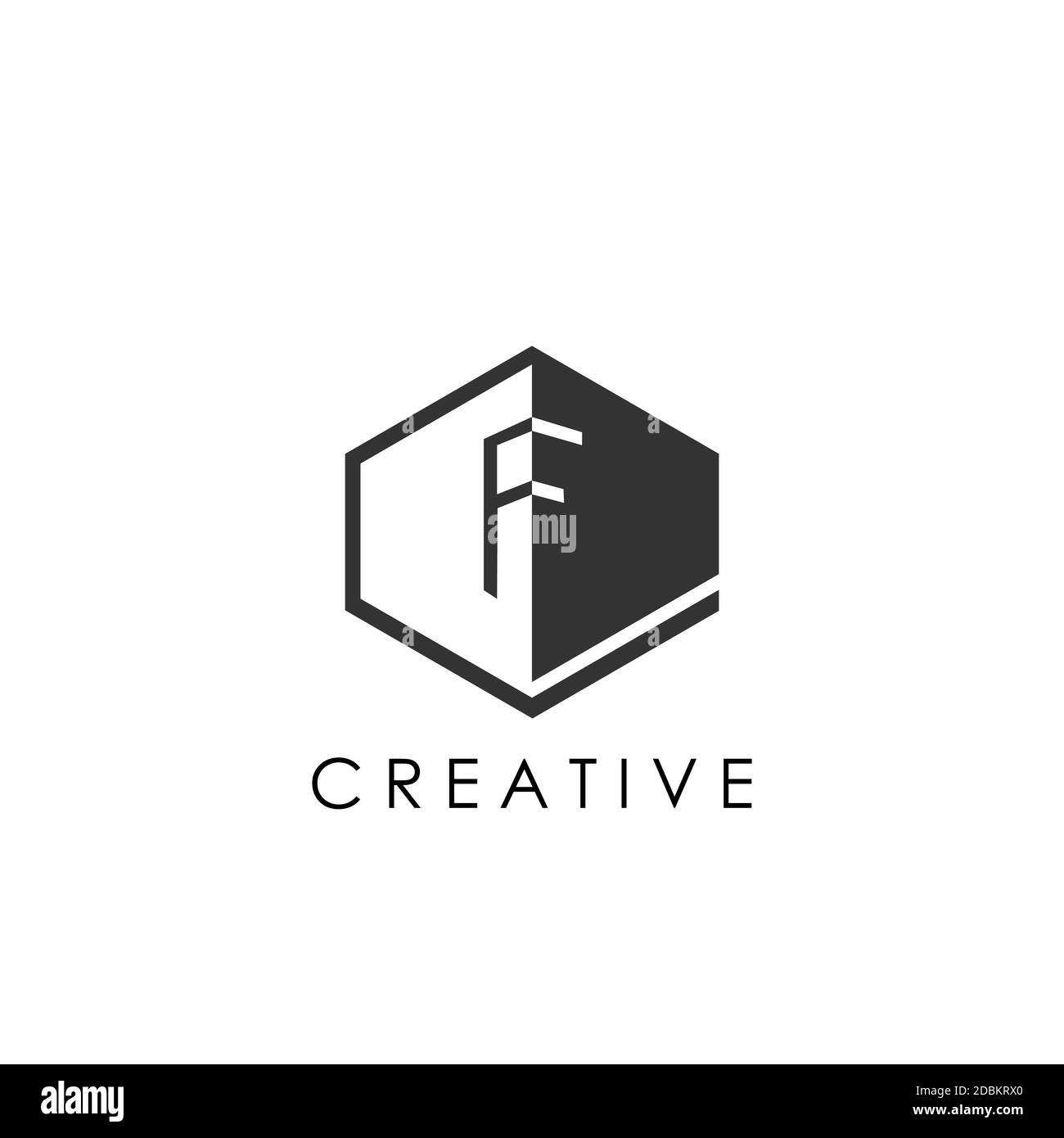 Minimal Geometric Letter F Initial Logo Concept Hexagon with negative ...