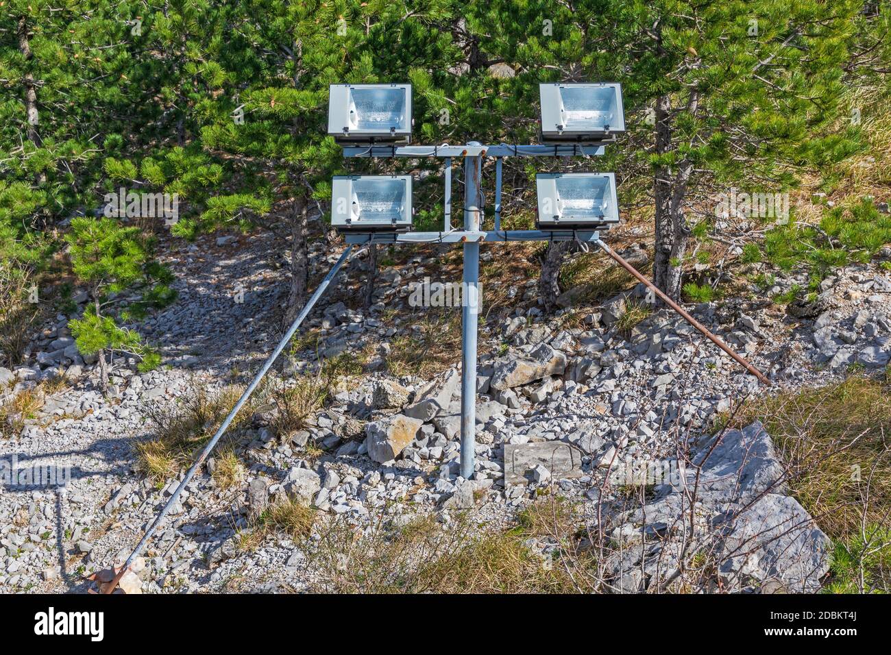 Four Big Lights Outdoor Reflectors at Pole Stock Photo - Alamy