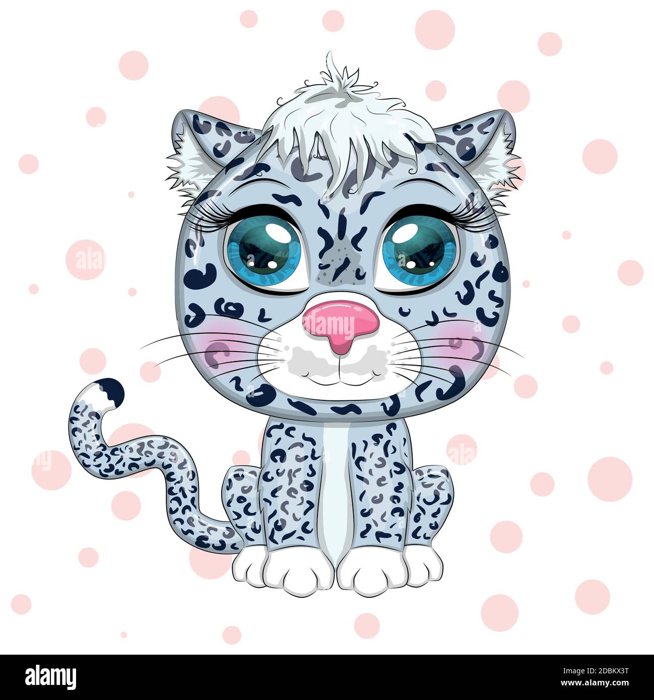 Cartoon snow leopard with expressive eyes. Wild animals, character ...