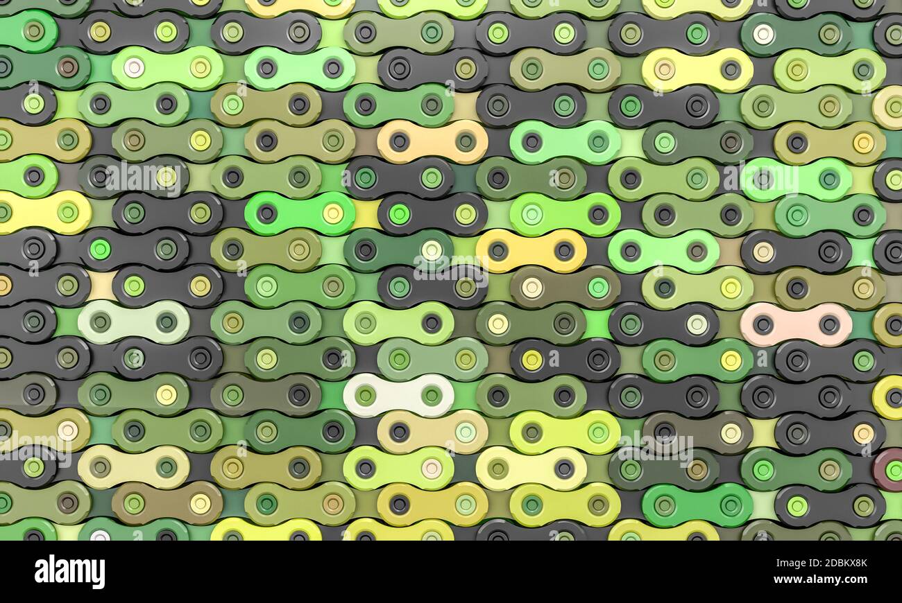 bicycle chain links in green shades with color variations. 3d render ...