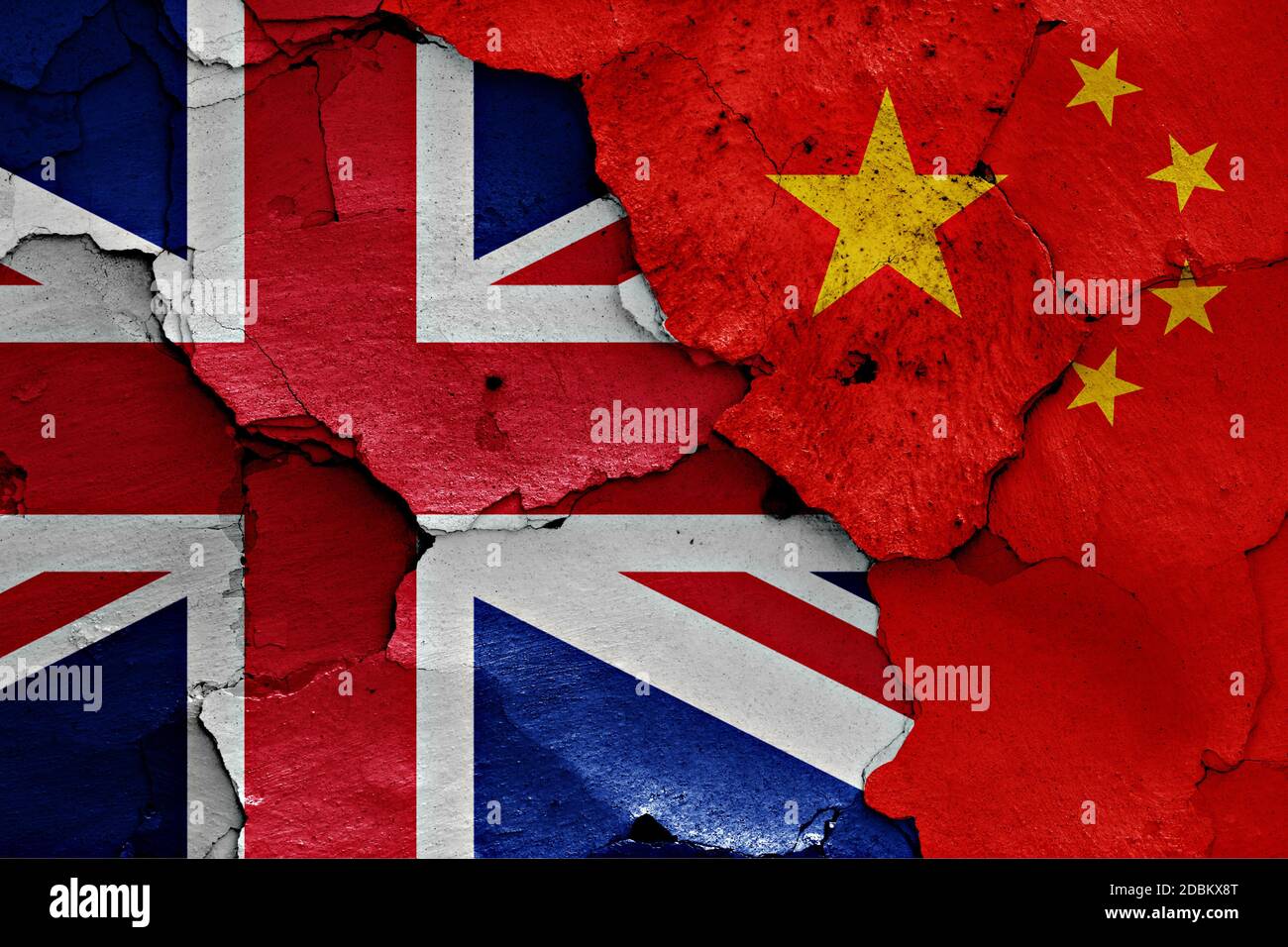 flags of UK and China painted on cracked wall Stock Photo - Alamy