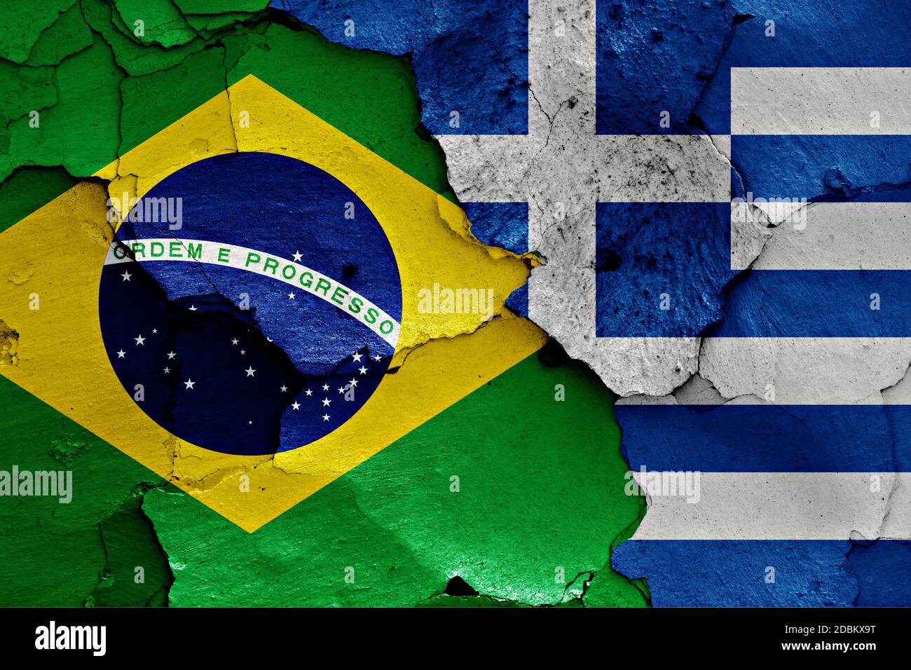 flags of Brazil and Greece painted on cracked wall Stock Photo - Alamy
