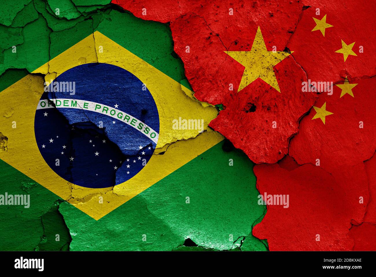 flags of Brazil and China painted on cracked wall Stock Photo - Alamy