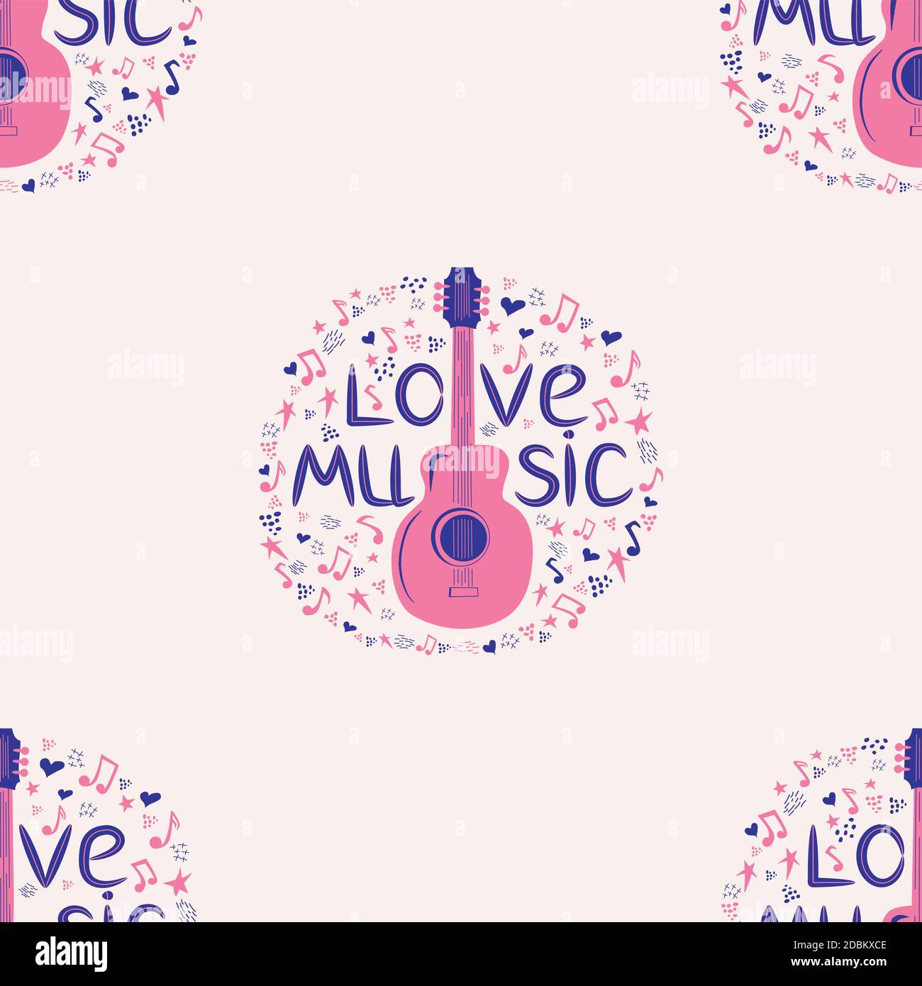Love music seamless pattern with country guitar, music notes, treble ...