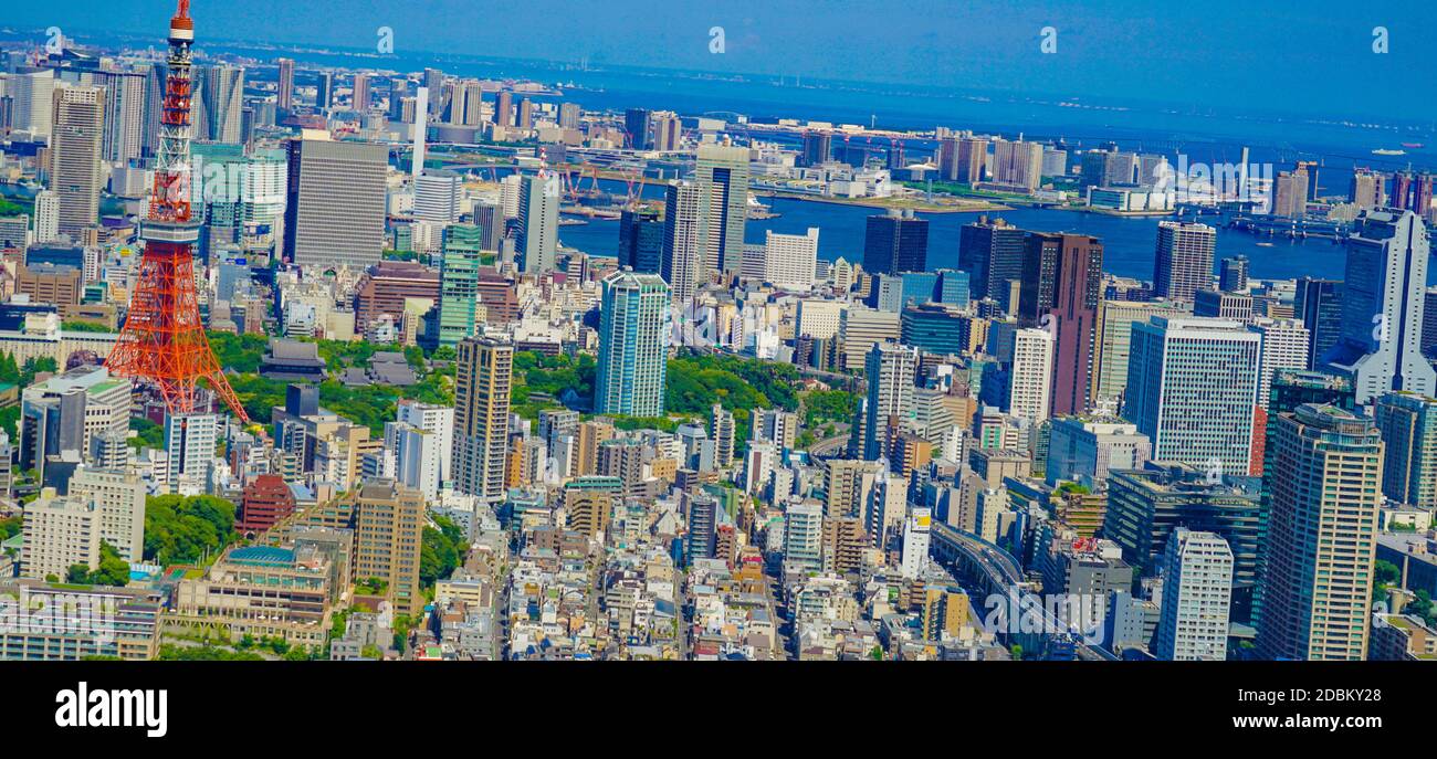 Tokyo Tower and urban landscape. Shooting Location: Tokyo metropolitan ...