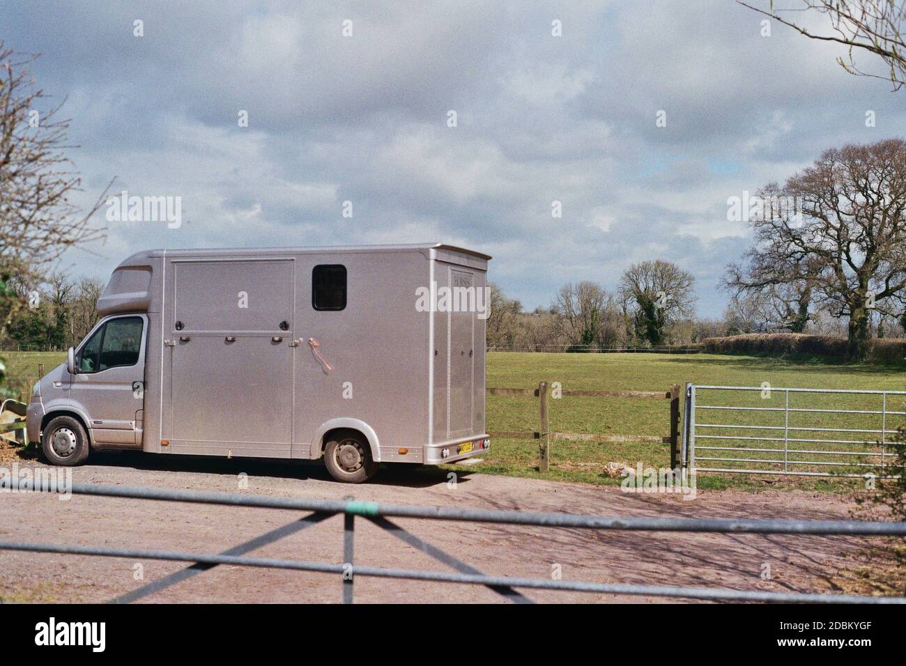 Horse Box In Field Stock Photo - Alamy