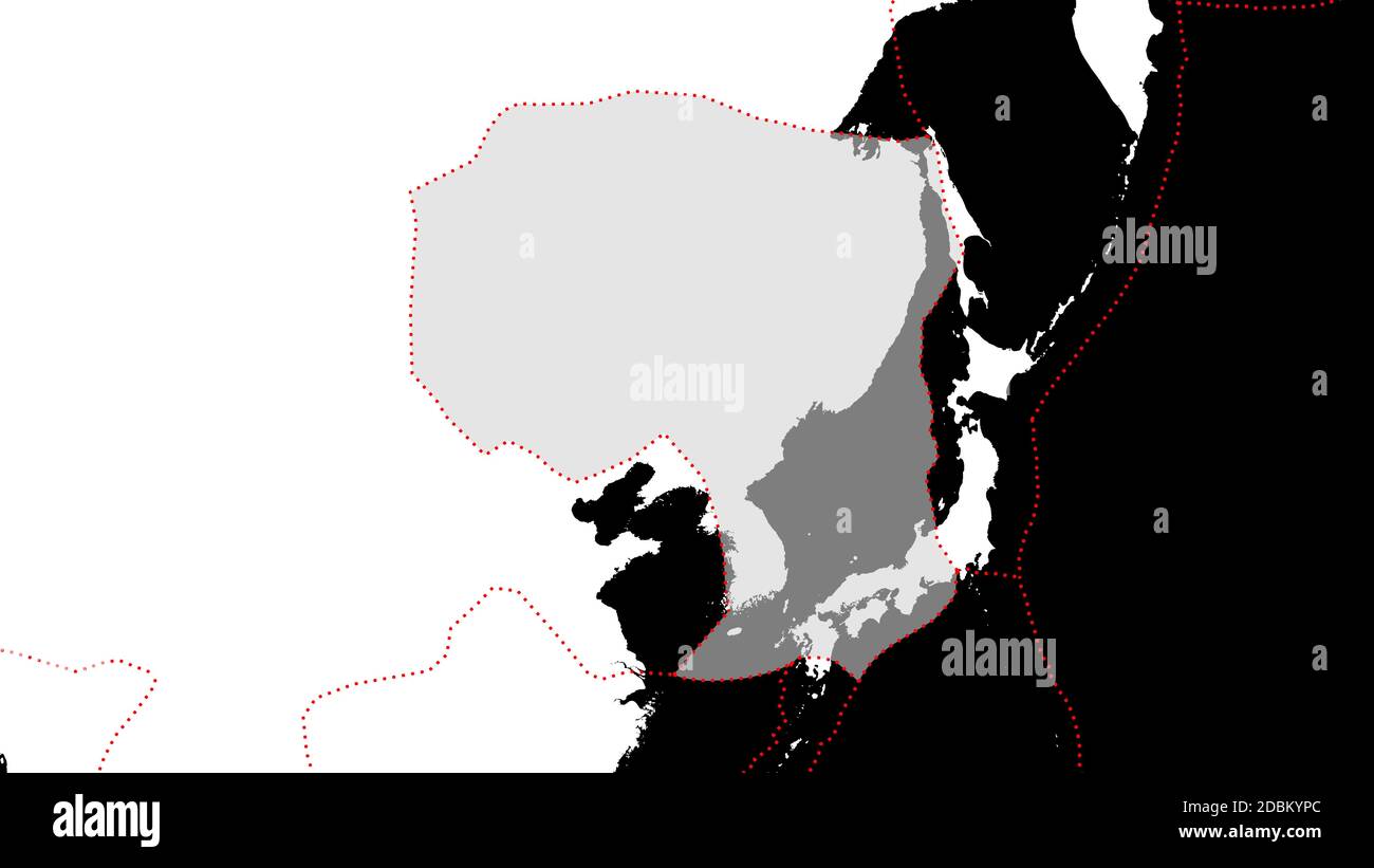 Shape of the Amur tectonic plate with borders of surrounding plates ...