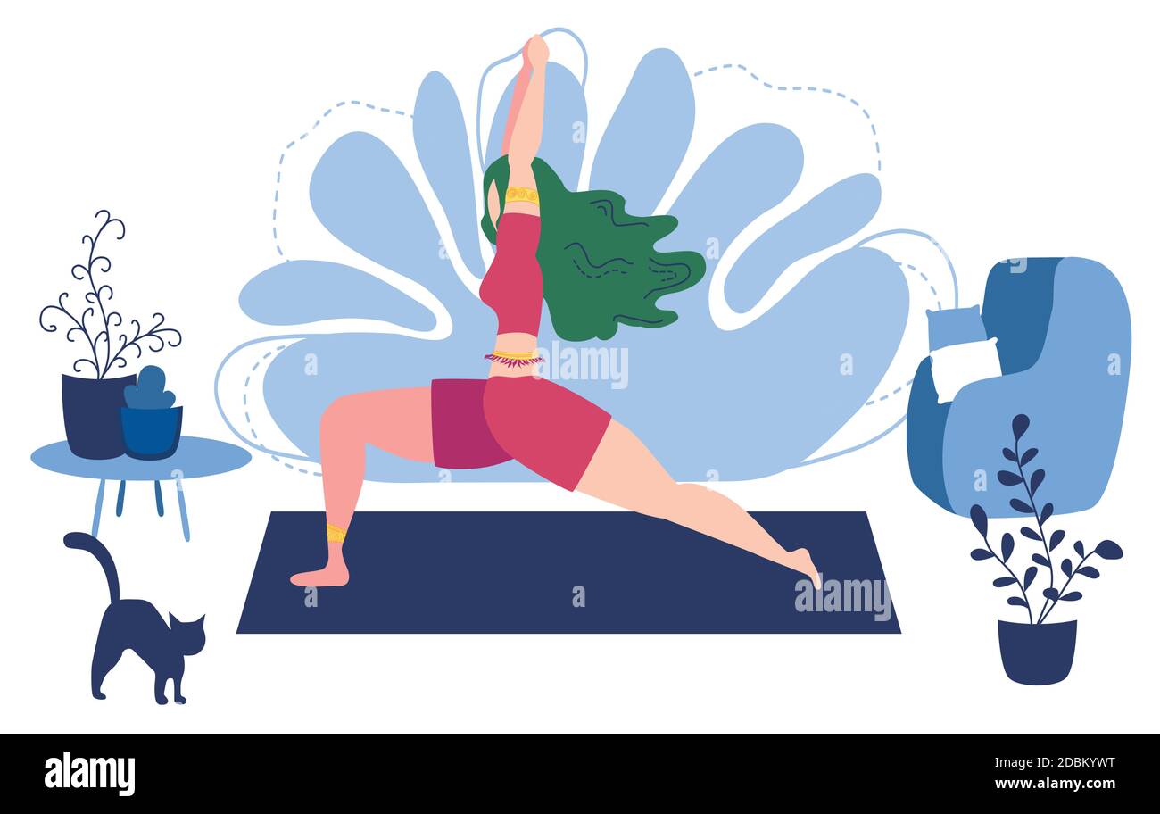 Relaxed young woman enjoying rest. Girl meditates. Trendy flat cartoon ...