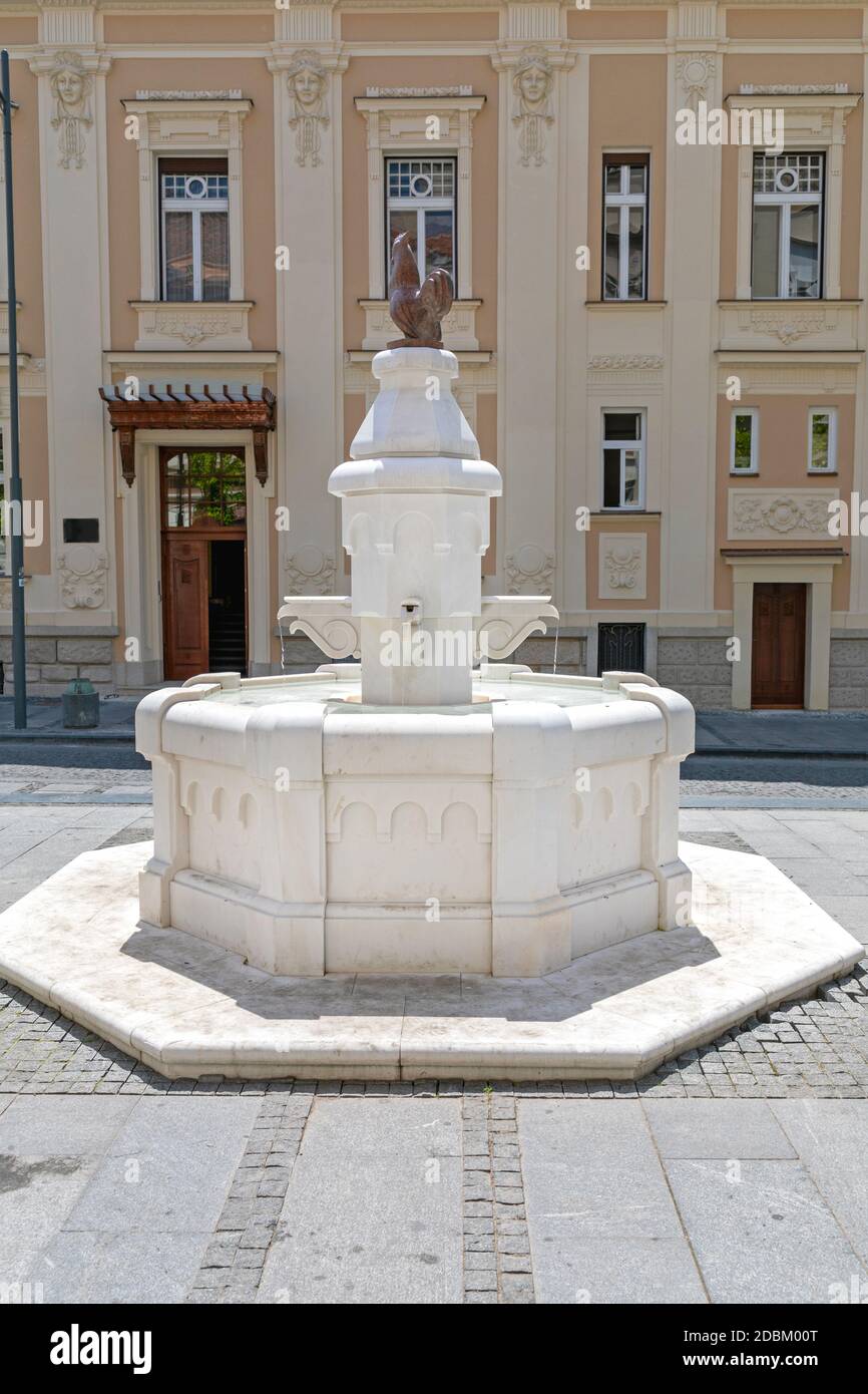 White Marble Rooster Fountain in Belgrade Serbia Stock Photo - Alamy