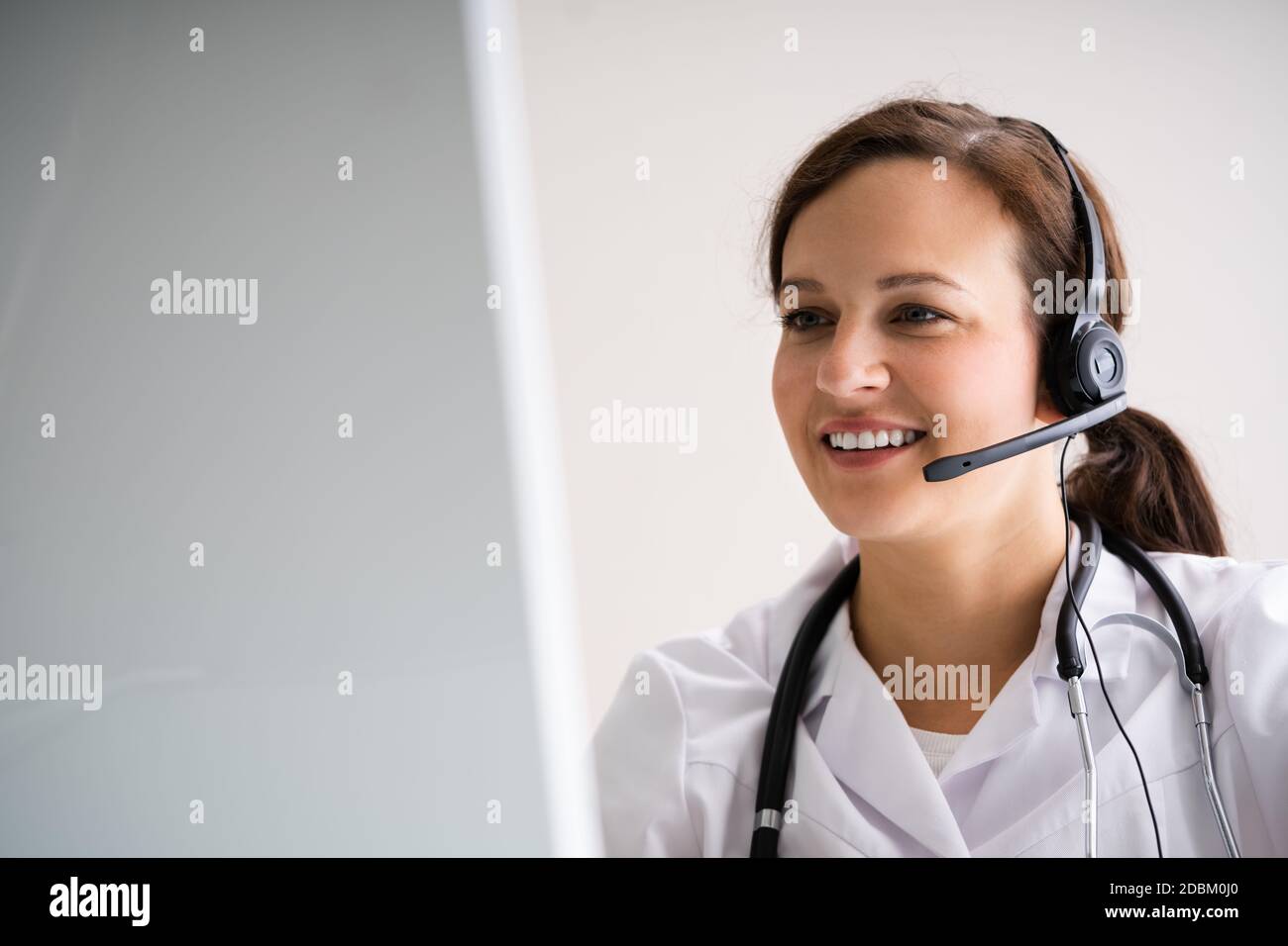 Call Center Medical Service. Happy Doctor In Video Conference Stock ...